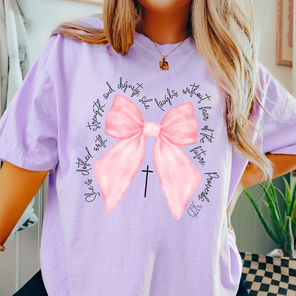 ANUNSHIRT Christian Shirt, Coquette Mommy Shirt, Bible Verse Pink Bow Shirt, Coquette Christian ...