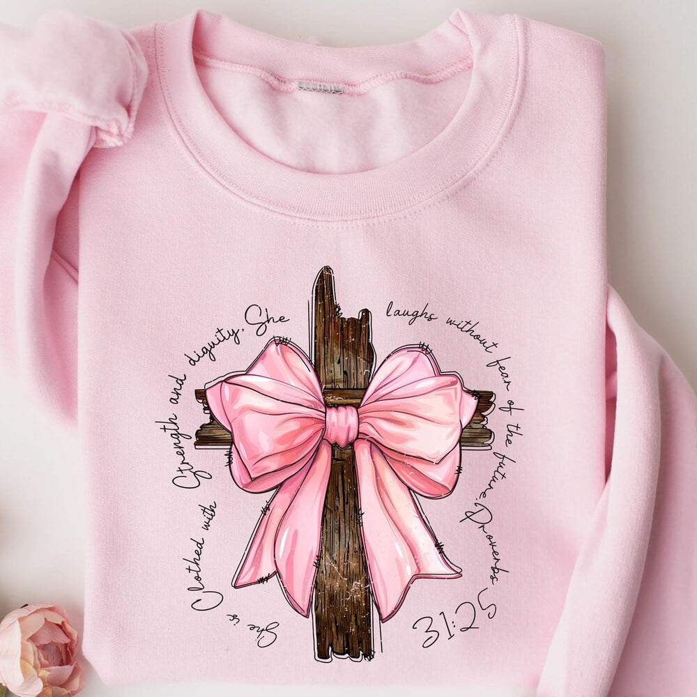 ANUNSHIRT Christian Shirts, Bible Verse Pink Bow Shirt, Coquette Christian Shirt, Women'S ...