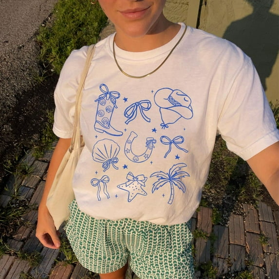 ANUNSHIRT Coastal Cowgirl Graphic Tee, Messy Coquette Summer Tee ...