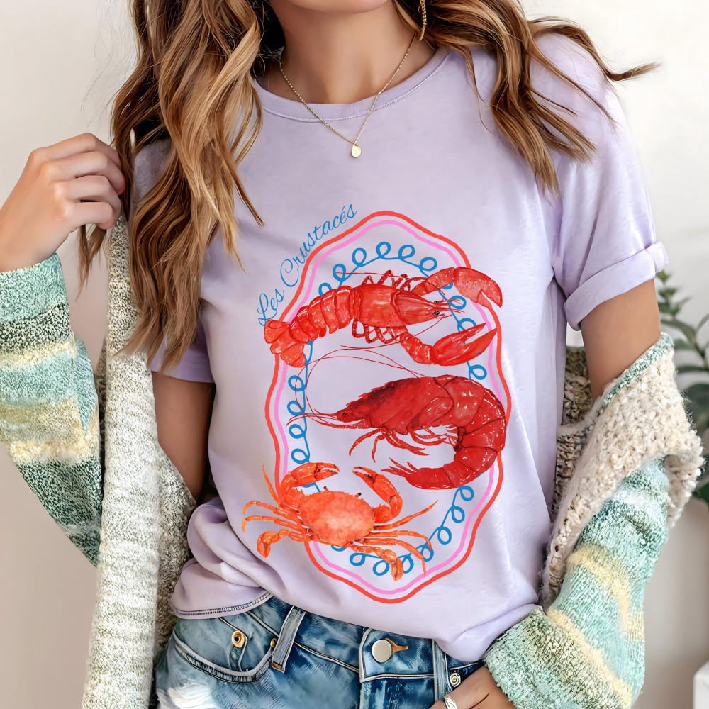 ANUNSHIRT Lobster Graphic T-Shirt, French Coastal Distressed Tee ...