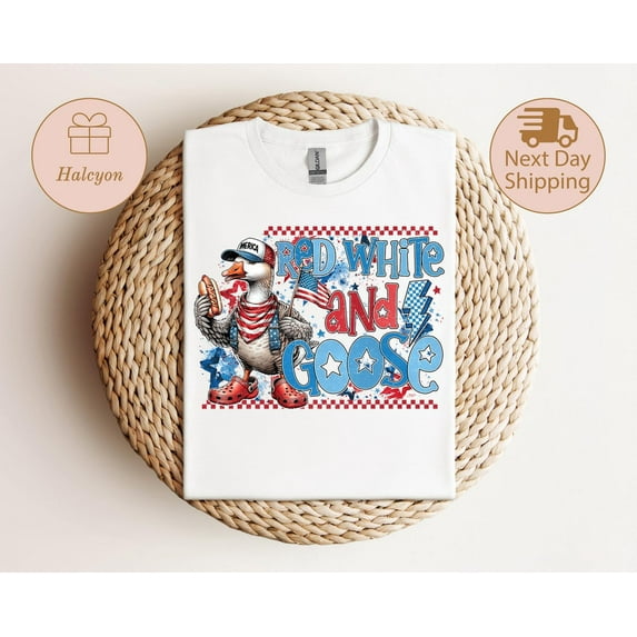 ANUNSHIRT Red White And Goose T-Shirt, Patriotic Goose Hot Dog Shirt ...