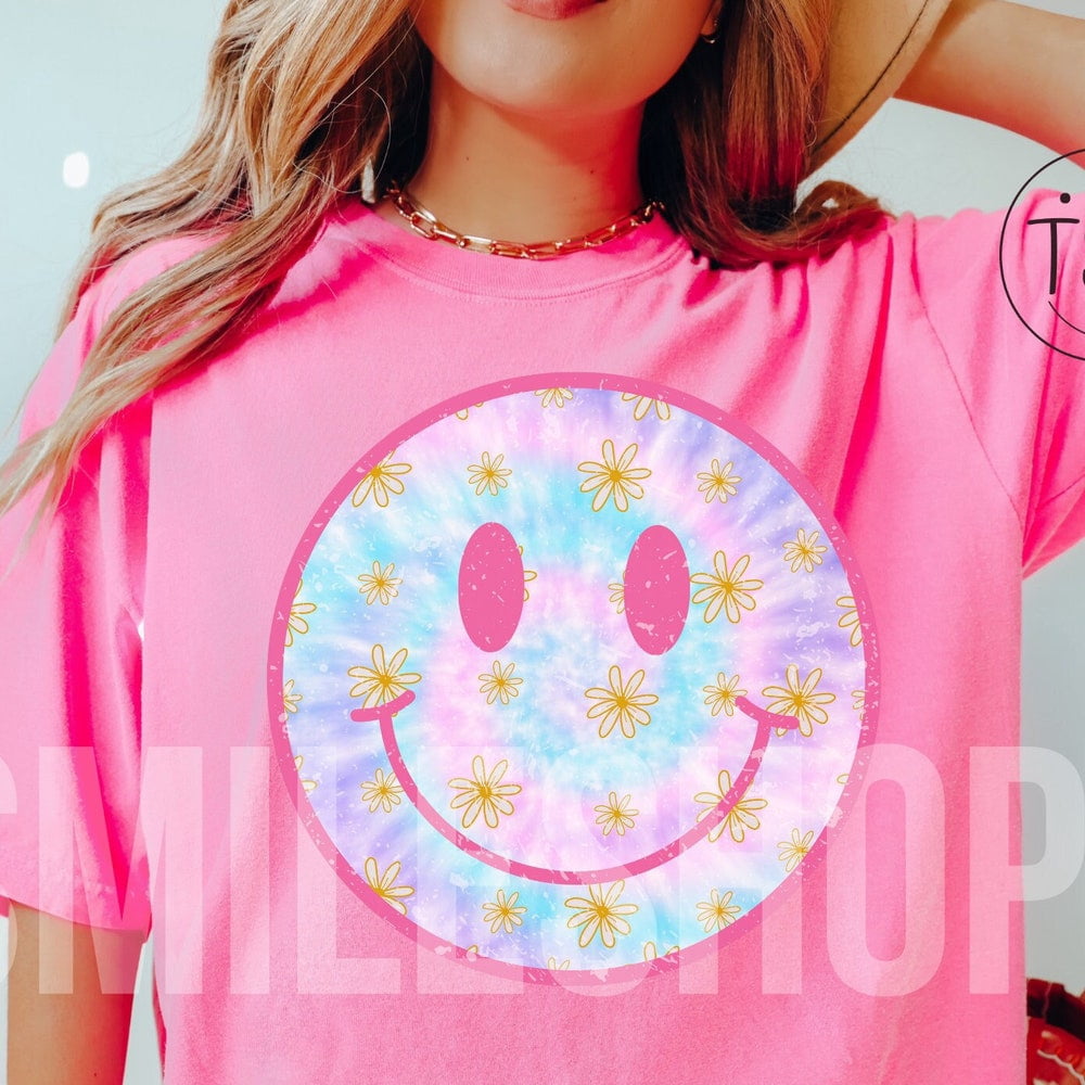 ANUNSHIRT Tye Dye Sunflowers Shirt Distressed Smile Face Shirt simple ...