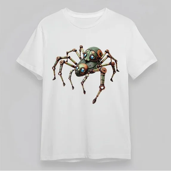 ANUNSHIRT Unisex Cotton T-Shirt Mechanical Spider Blue Led Eyes Rivet ...
