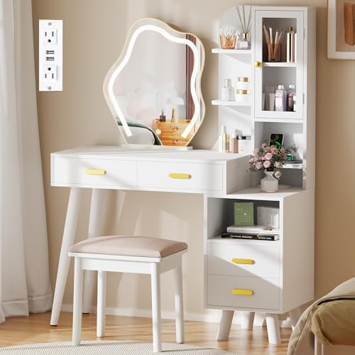 ANWBROAD White Vanity with Lighted Mirror Vanity Desk with Mirror and ...