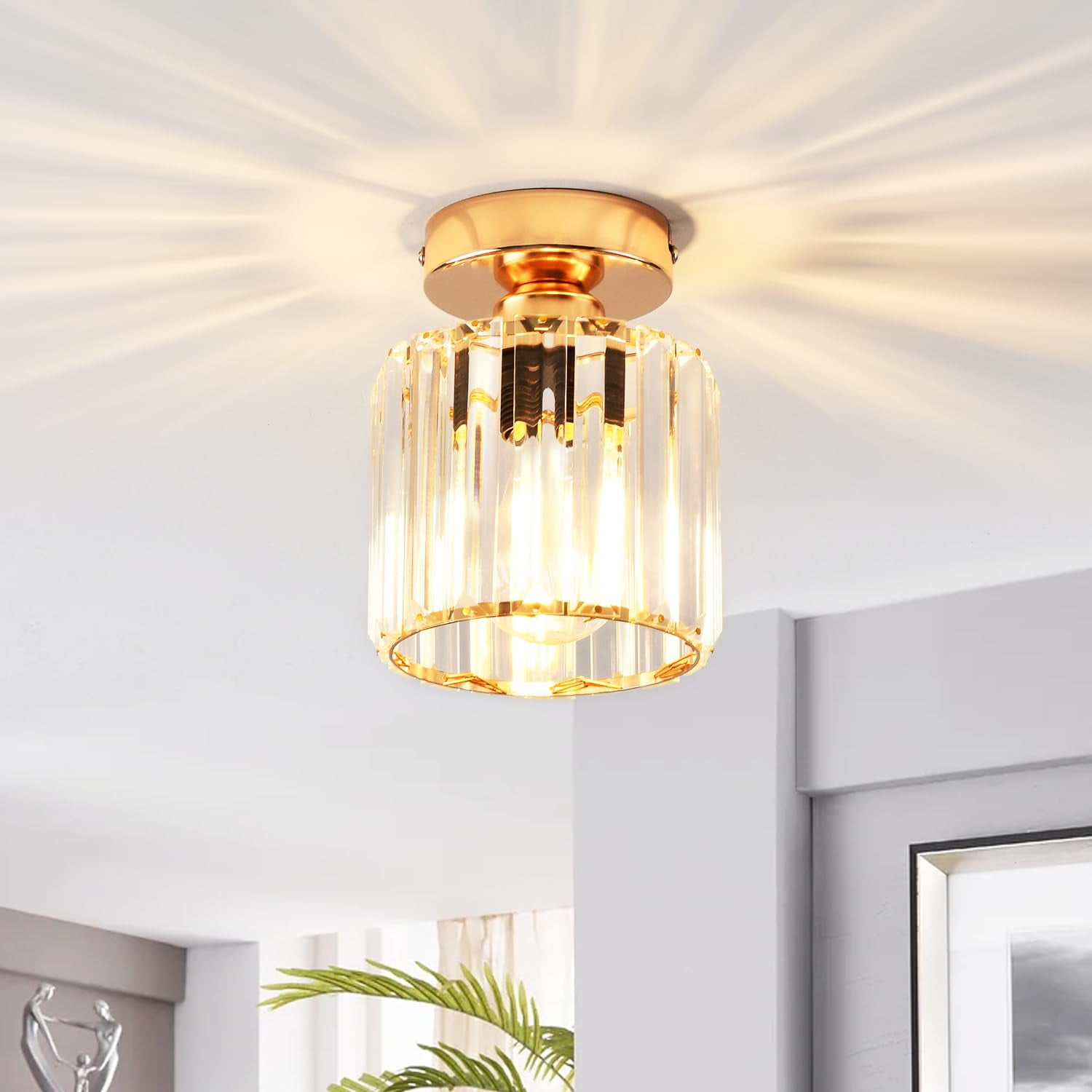 ANWIO Crystal Ceiling Light Fixture, Modern Semi Flush Ceiling Light ...