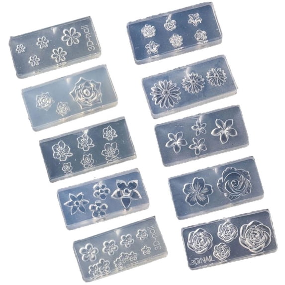 ANXPTIME 10PCS Silicone Nail Art Moulds Flower Nail Art Template Moulds ...