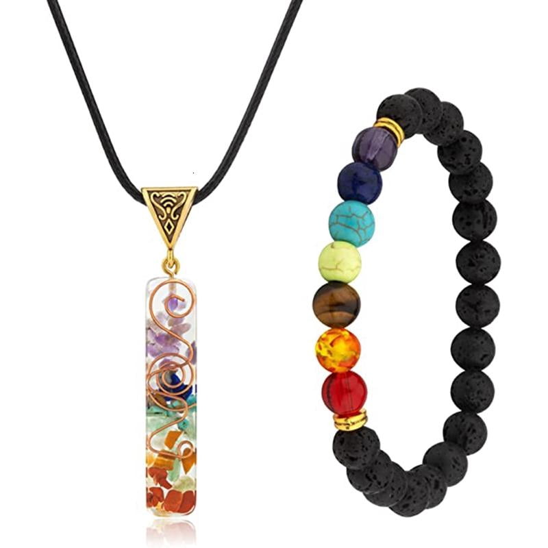 ANXPTIME 2 PCS Chakra Bracelets Necklace Set for Women Chakra Energy ...