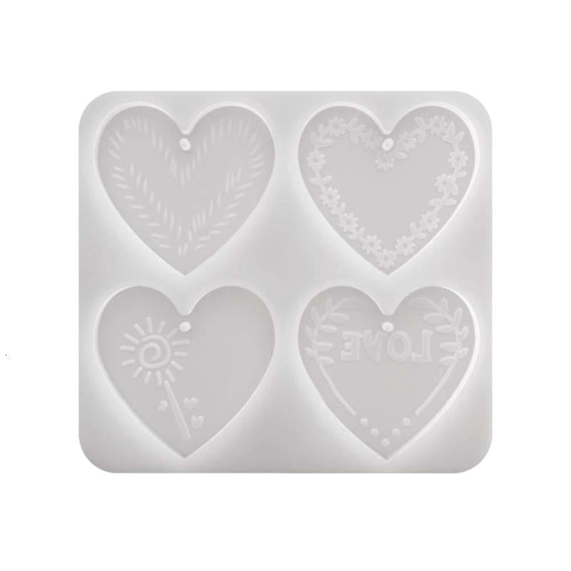 ANXPTIME 4 Cavities Heart Pendant Silicone Mold with Hole for Making ...