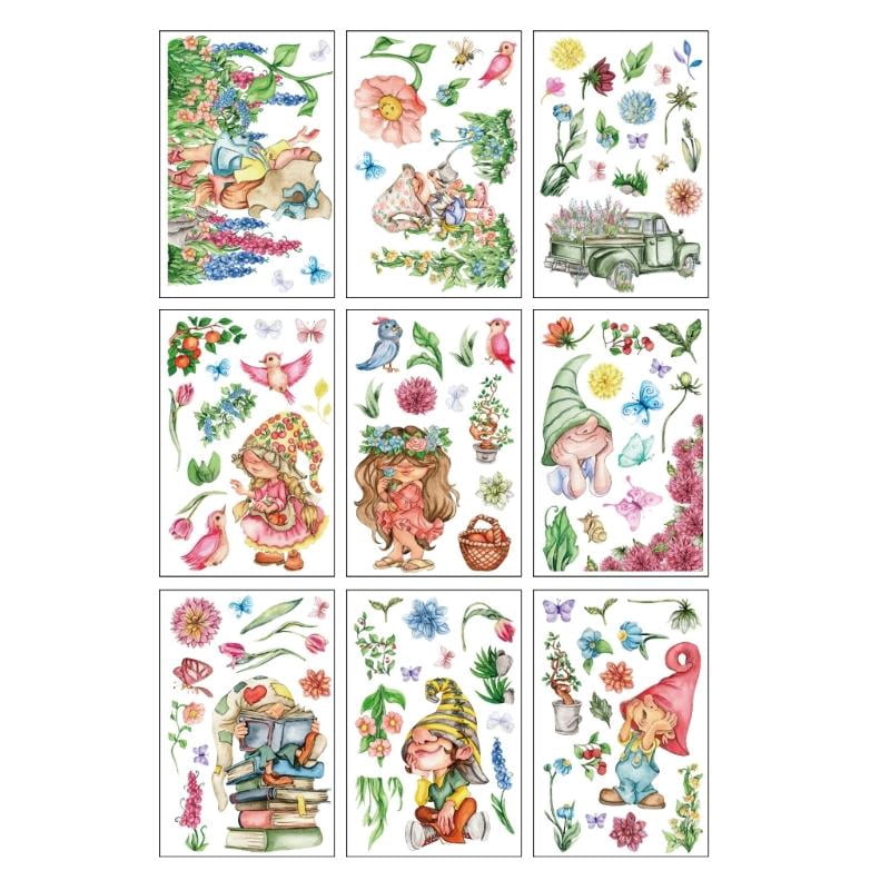 ANXPTIME 9 Sheets Spring Flowers Butterfly Gnomes Window Sticker Decal ...