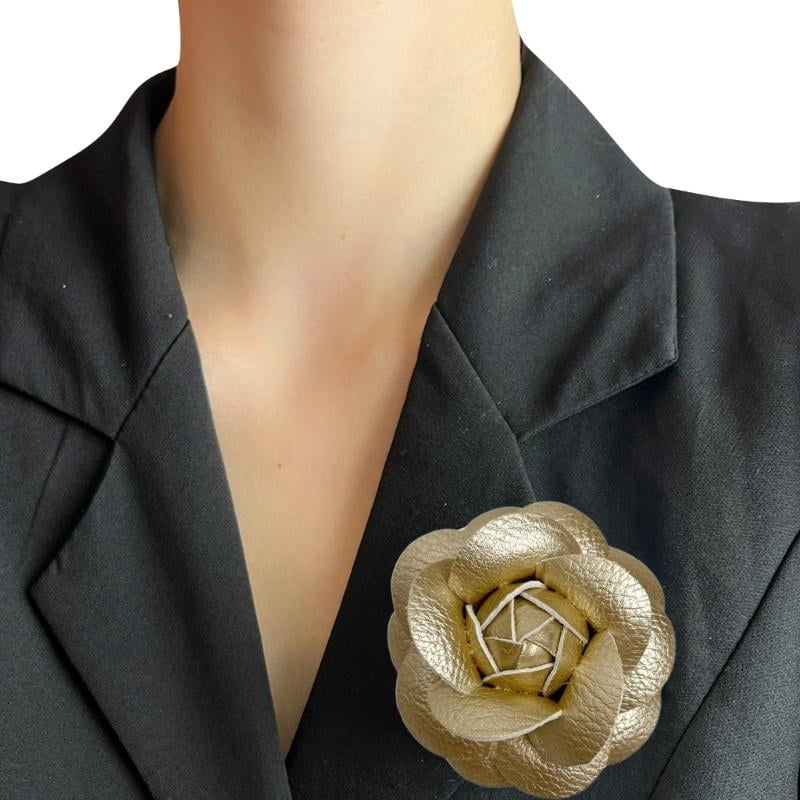 ANXPTIME Camellia Flower Brooch Floral Shaped Badge PU Wedding Corsage ...