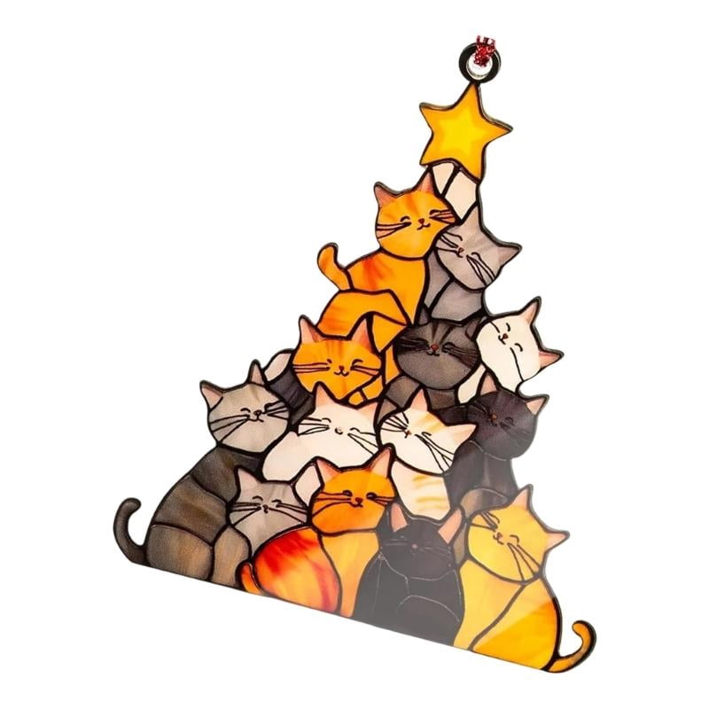 ANXPTIME Christmas Tree Suncatchers Colorful Glass Window Panel Hanging ...