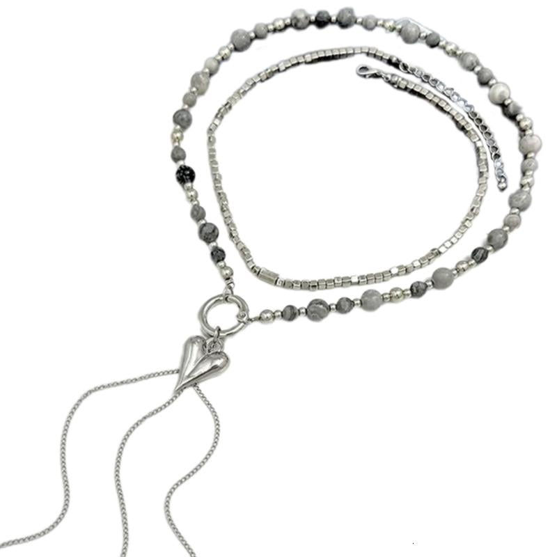 ANXPTIME Contemporary Stone Bead Chain Necklace With Heart Charm Moving ...