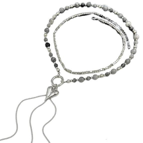 ANXPTIME Contemporary Stone Bead Chain Necklace With Heart Charm Moving ...