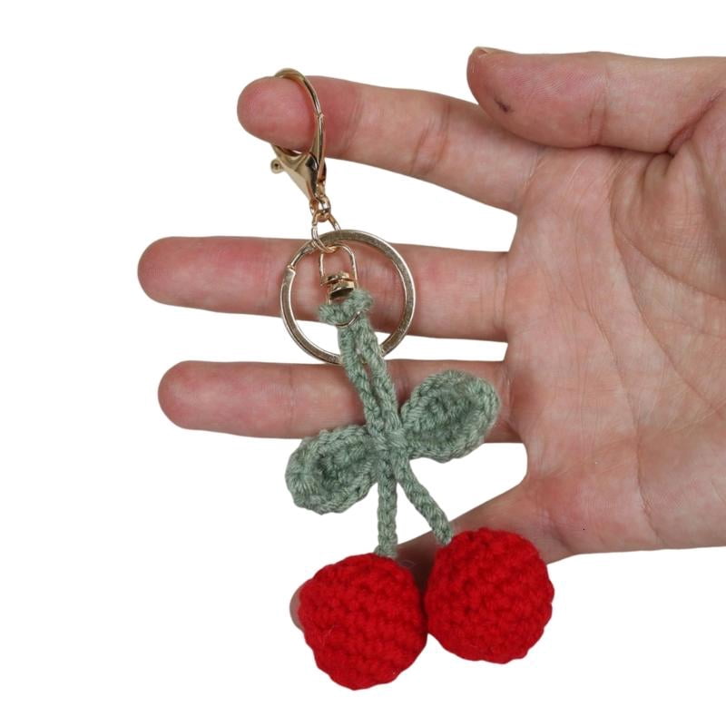 ANXPTIME Cute Cherry Crochet Keychain Soft Yarn Handmade Fruit Charm ...