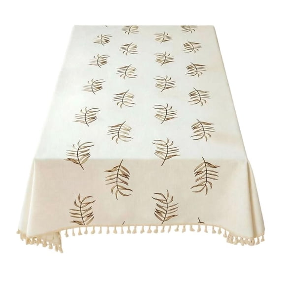 ANXPTIME Farmhouses Tablecloth Leaf Embroidery Tassels Trim Table Cover ...