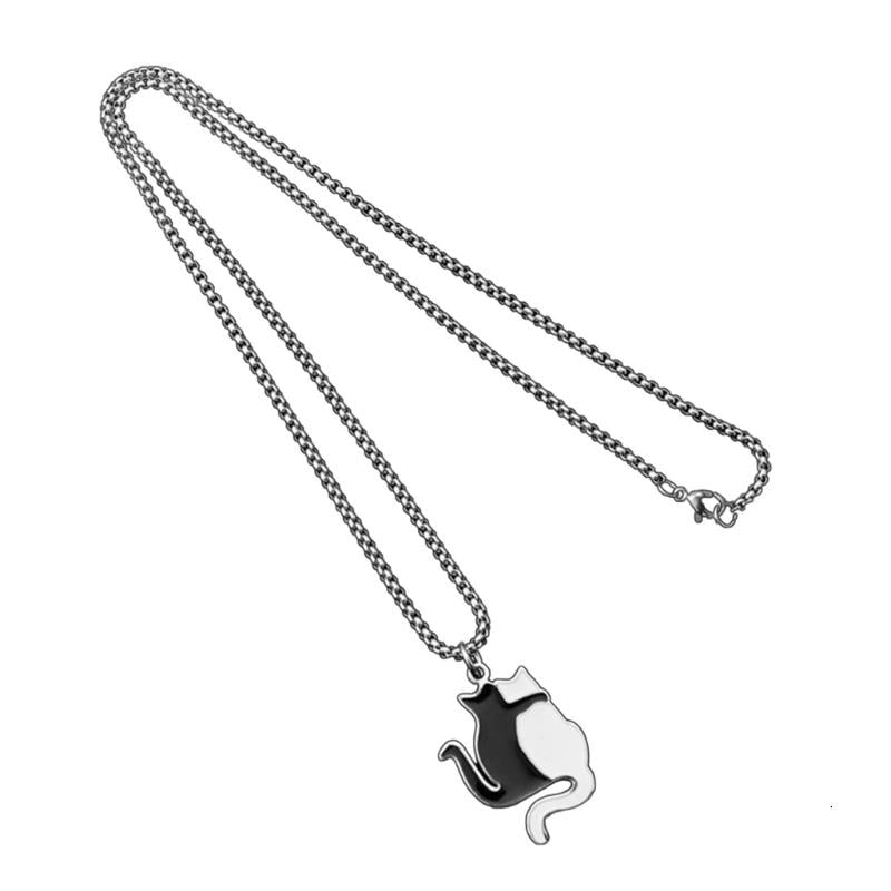 ANXPTIME Fashion Couple Cat Pendant Necklace for Women Men Stainless ...