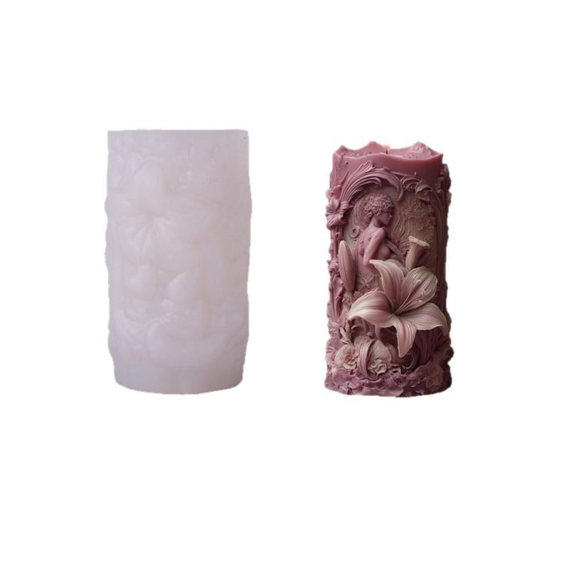ANXPTIME Floral Female Cylindrical Silicone Mold For Handmade Candle ...