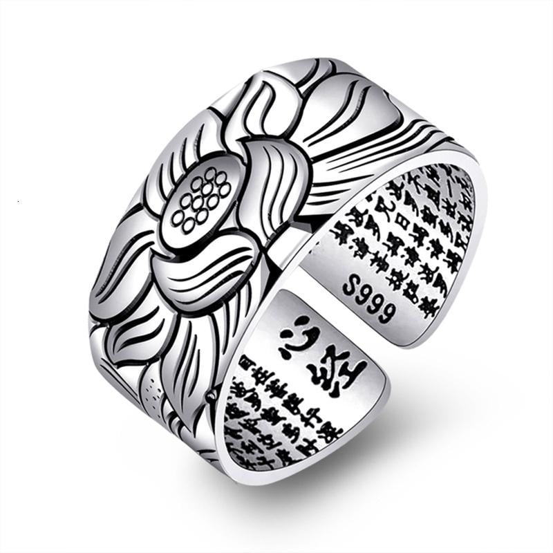 ANXPTIME Lotus Open Rings Valentines Ring Adjustable Vintage Floral ...