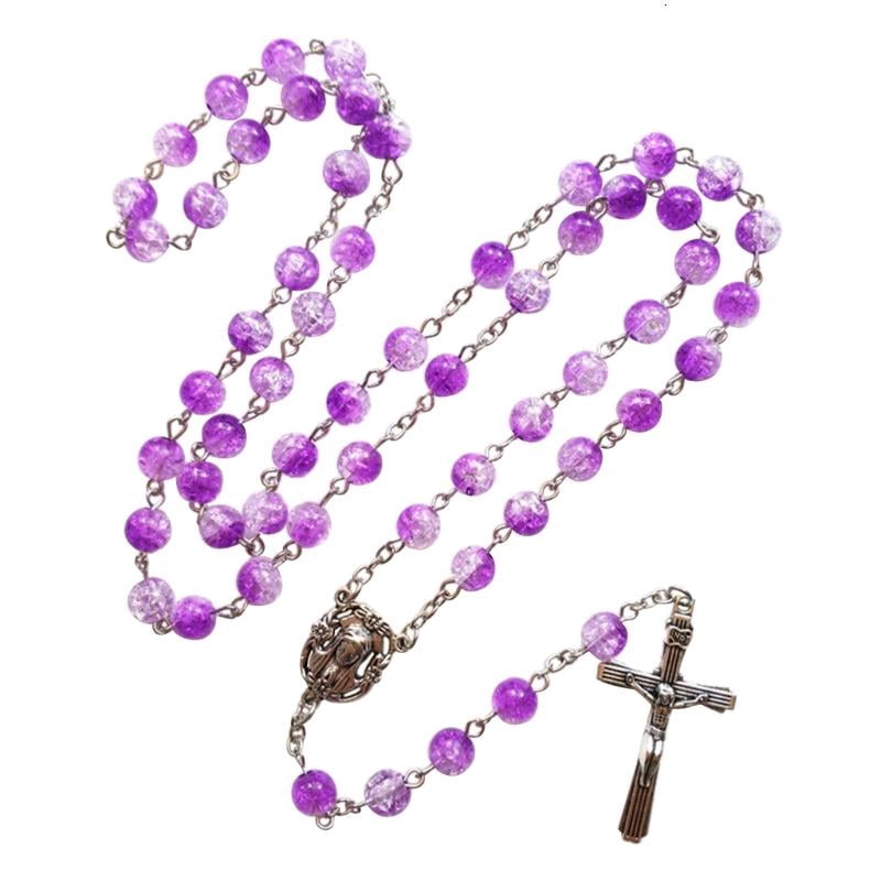 ANXPTIME Purpe Bead Cross Pendant Rosary Necklace Christian Jewelry ...