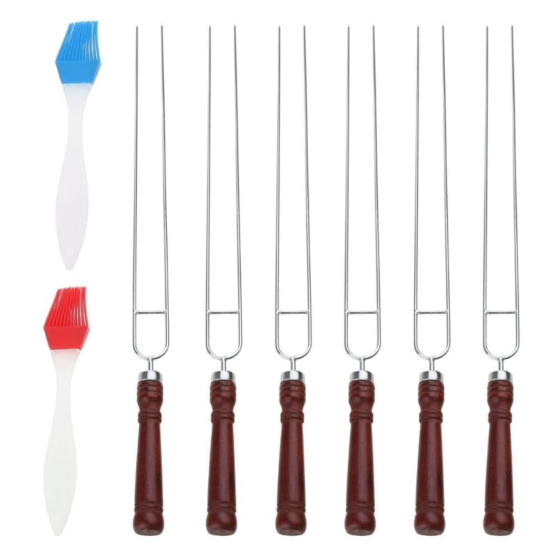 ANXPTIME Set of 6 Stainless Steel Barbecue Skewers BBQ Forks Seafood ...