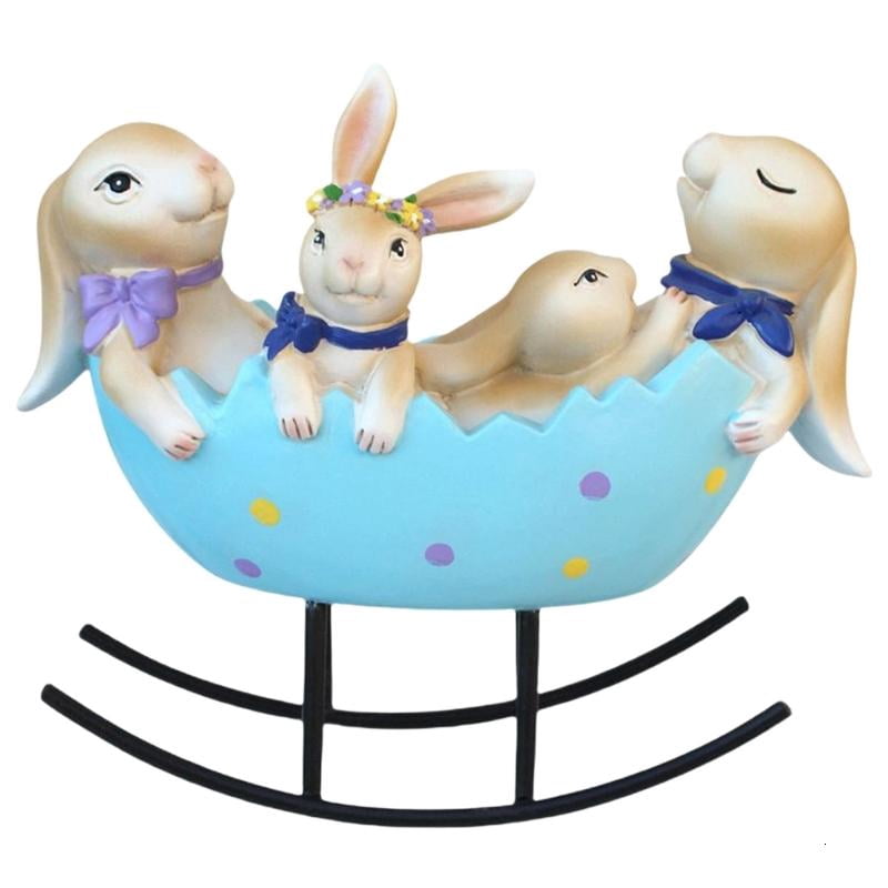 ANXPTIME Shabby Laughing Easters Bunnies Rocking in Eggs Cradles Resins ...