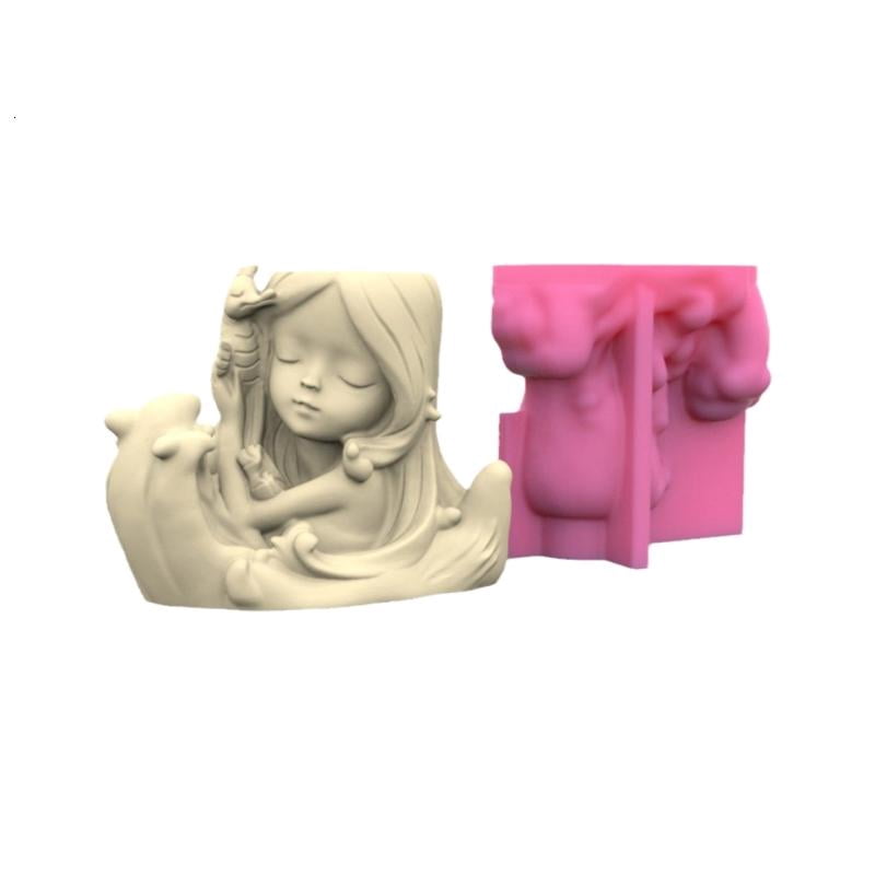 ANXPTIME Silicone Flower Pot Mold Succulent Planter Pot Mold Maid ...