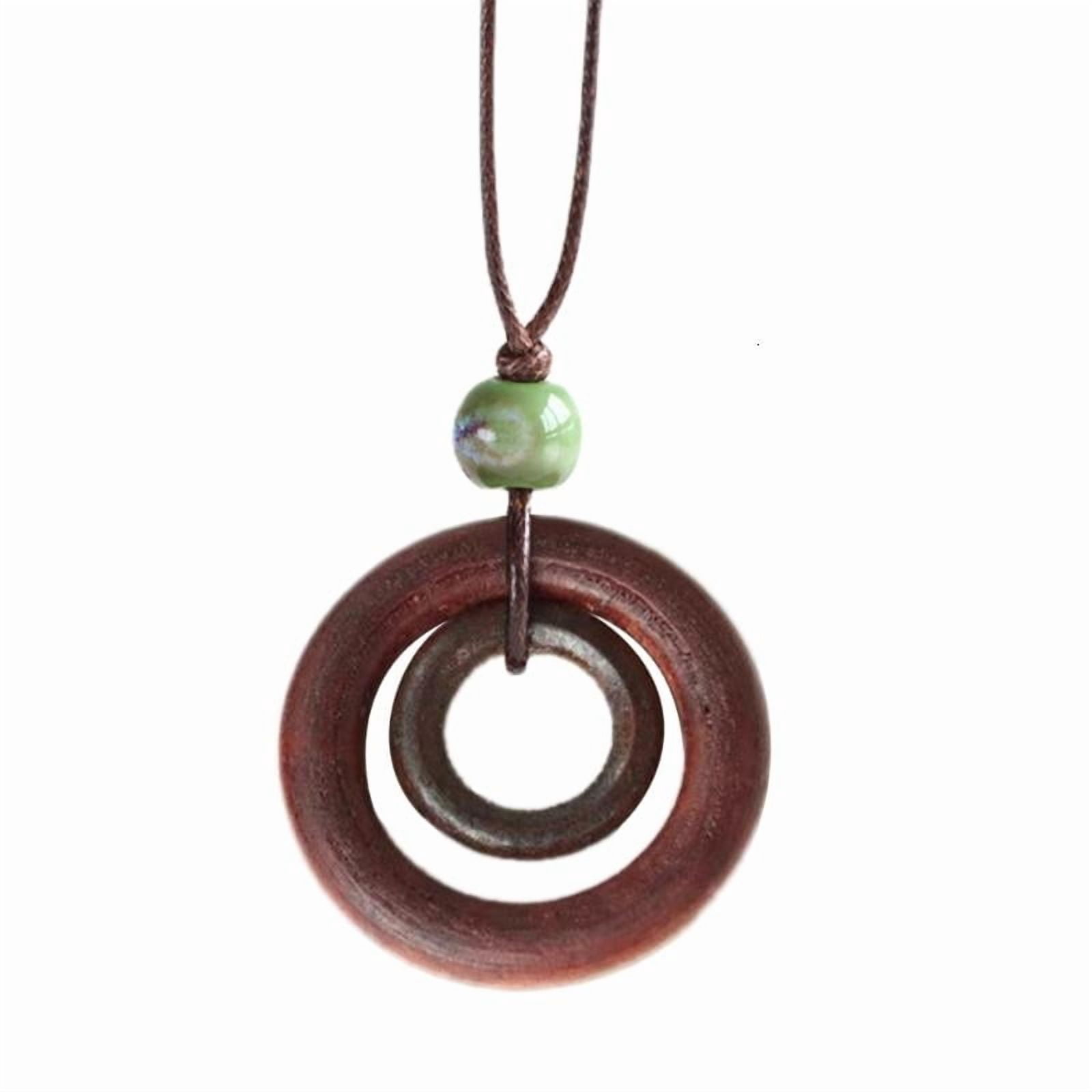 ANXPTIME Simple Wooden Round Ring Necklace Vintage Long Sweater Chain ...