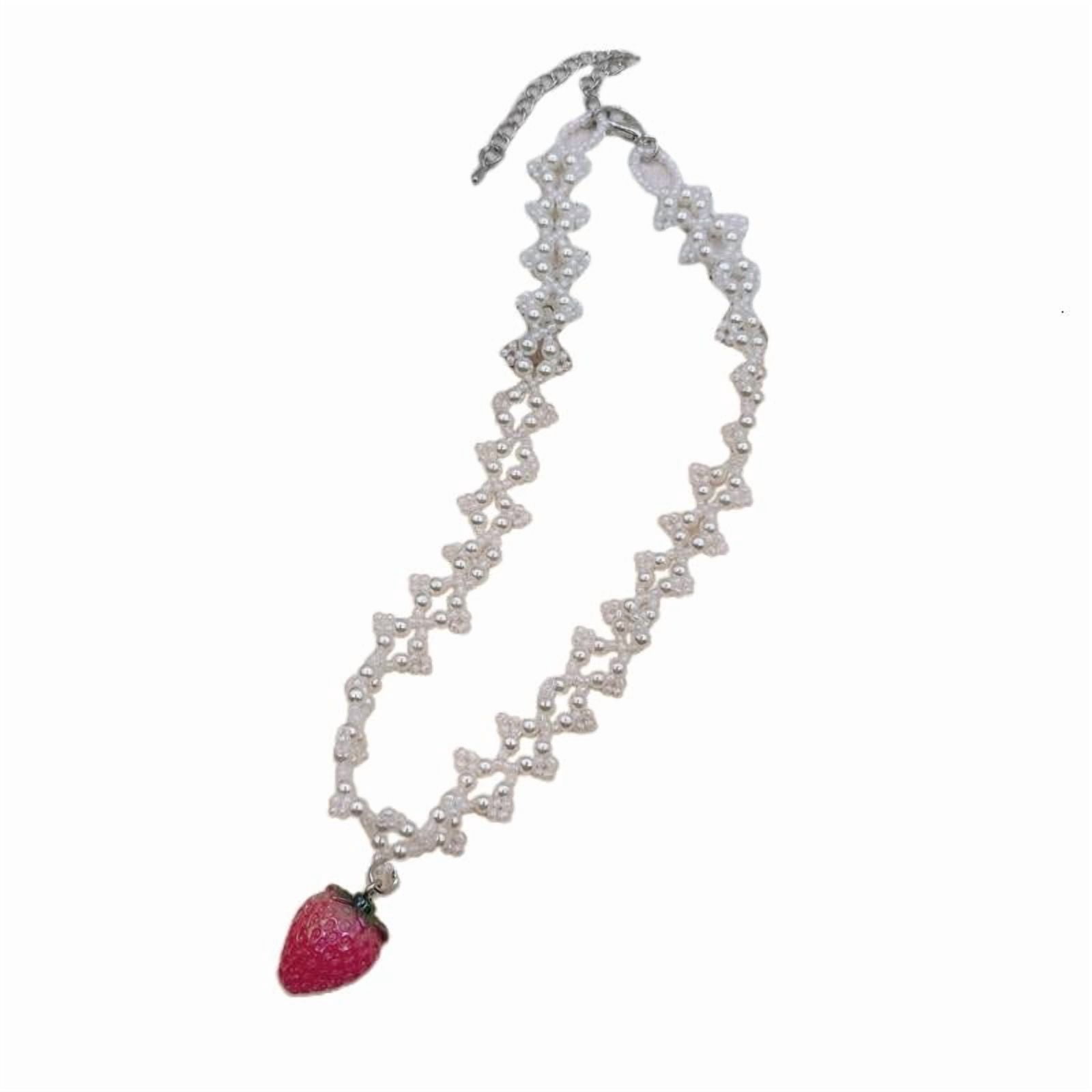 ANXPTIME Strawberry Necklace Simple Choker Jewelry Sweet Pearl Clavicle ...
