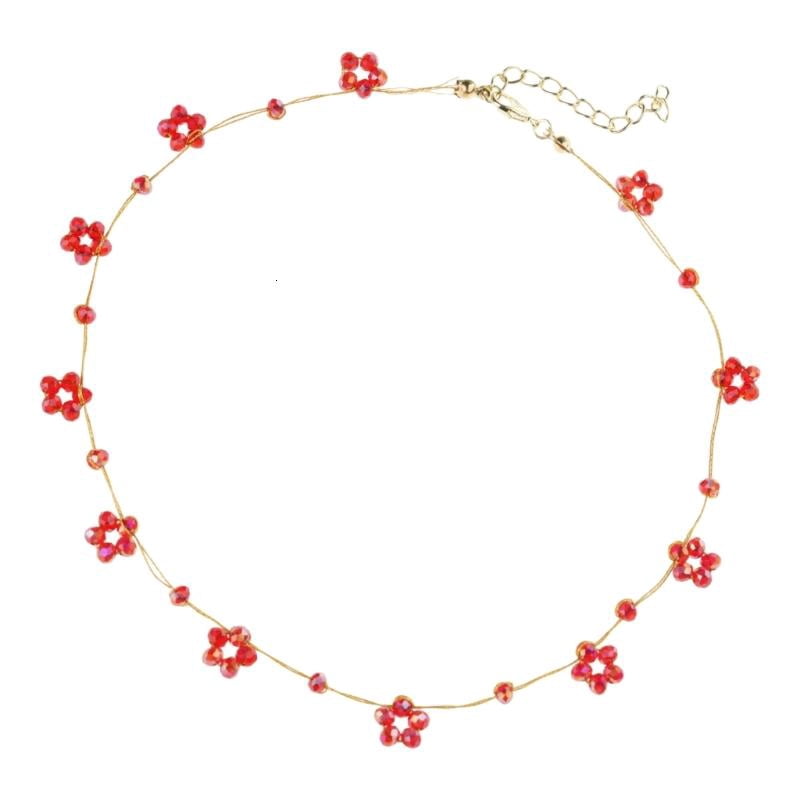 ANXPTIME Stylish Clavicle Chain Red Flower Pendant Hypoallergenically ...
