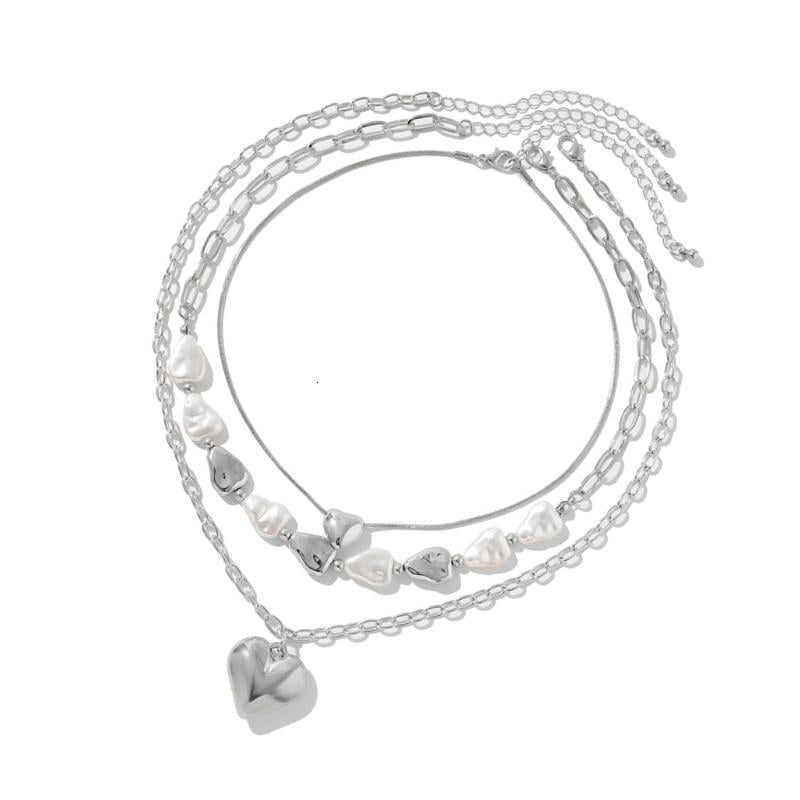 ANXPTIME Stylish Faux Pearls Choker Necklace Set with Heart Charm ...