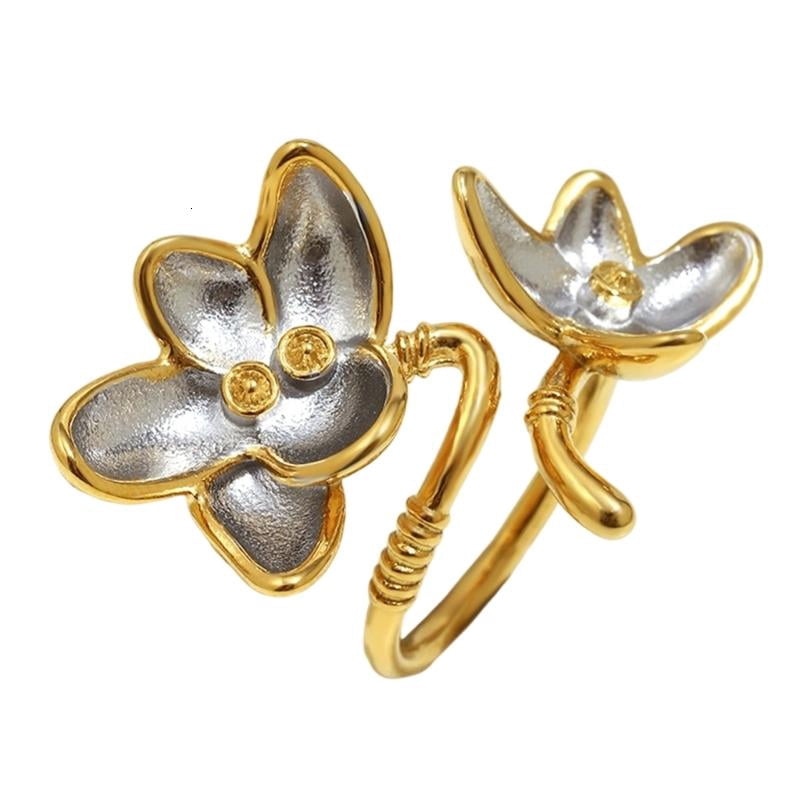 ANXPTIME Stylish Two Tone Adjustable Floral Ring 18K Gold Plated ...
