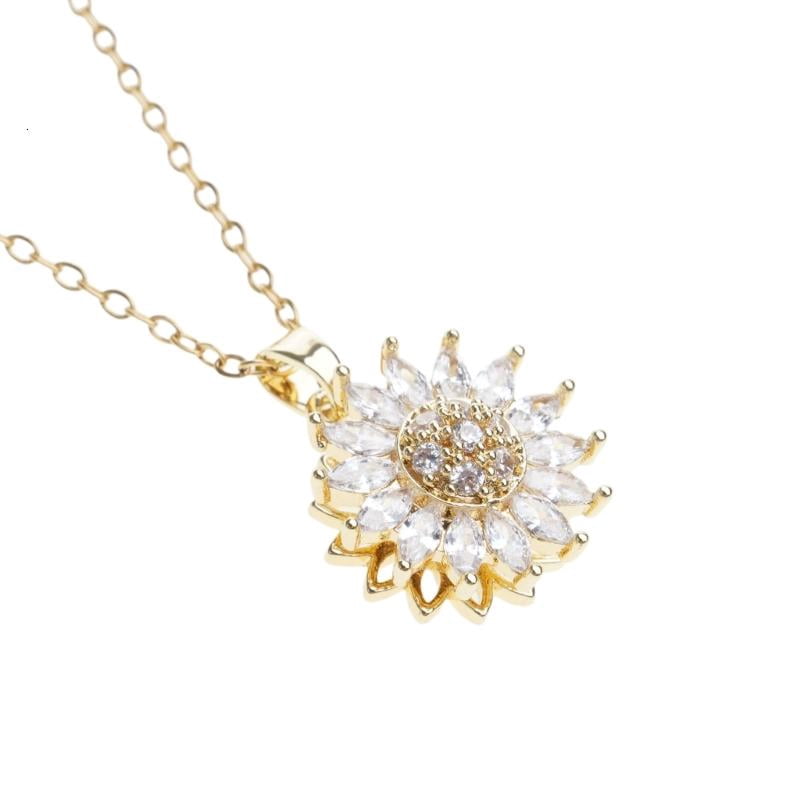 ANXPTIME Sunflower Inlaid Zircon Necklace Can Be Turned Pendant Ladies ...