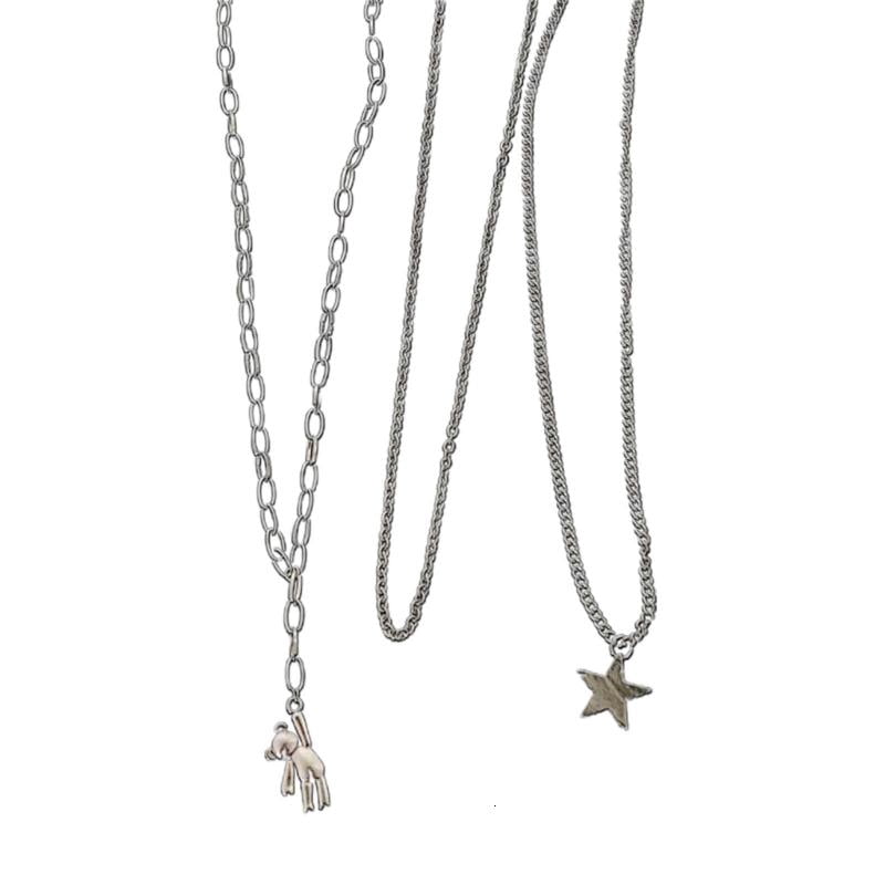 ANXPTIME Three-Layer Bear Star Tassels Necklace Student Simple ...