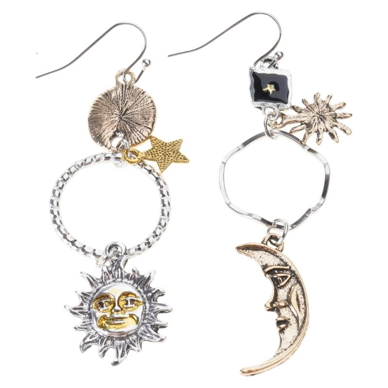 ANXPTIME Vintage Sunflower Earrings Asymmetrical Star Sun Moon Drop ...