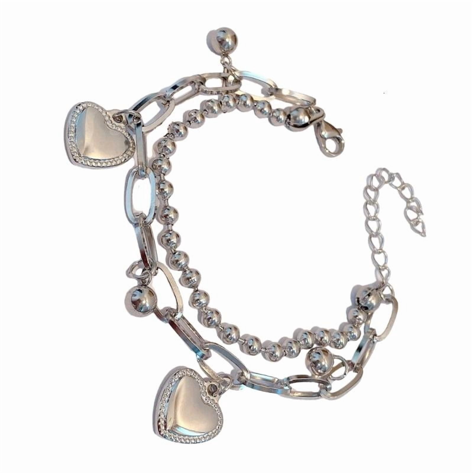 ANXPTIME Women's Hiphop Inspired Double Layers Beaded Heart Charm ...