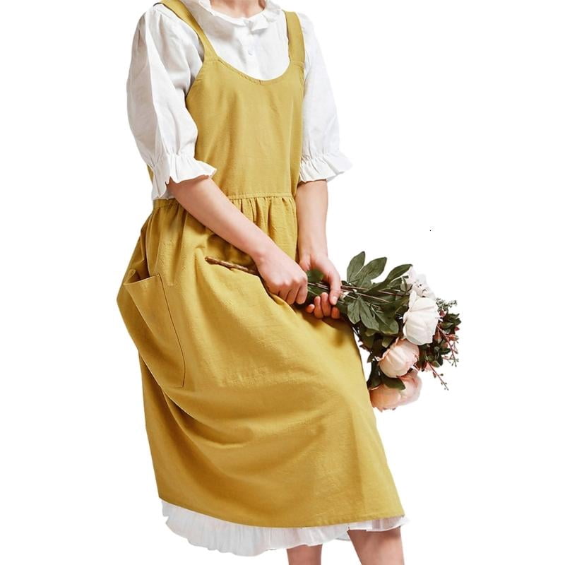 ANXPTIME Women's Pinafore Apron Cross Back Apron with Pocket Cotton ...