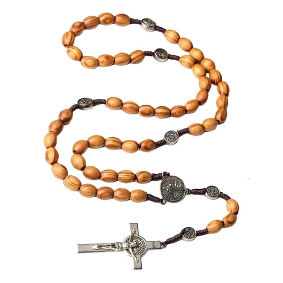 ANXPTIME Wood Beads Rosary Necklace with Crosses Pendant for Religious ...