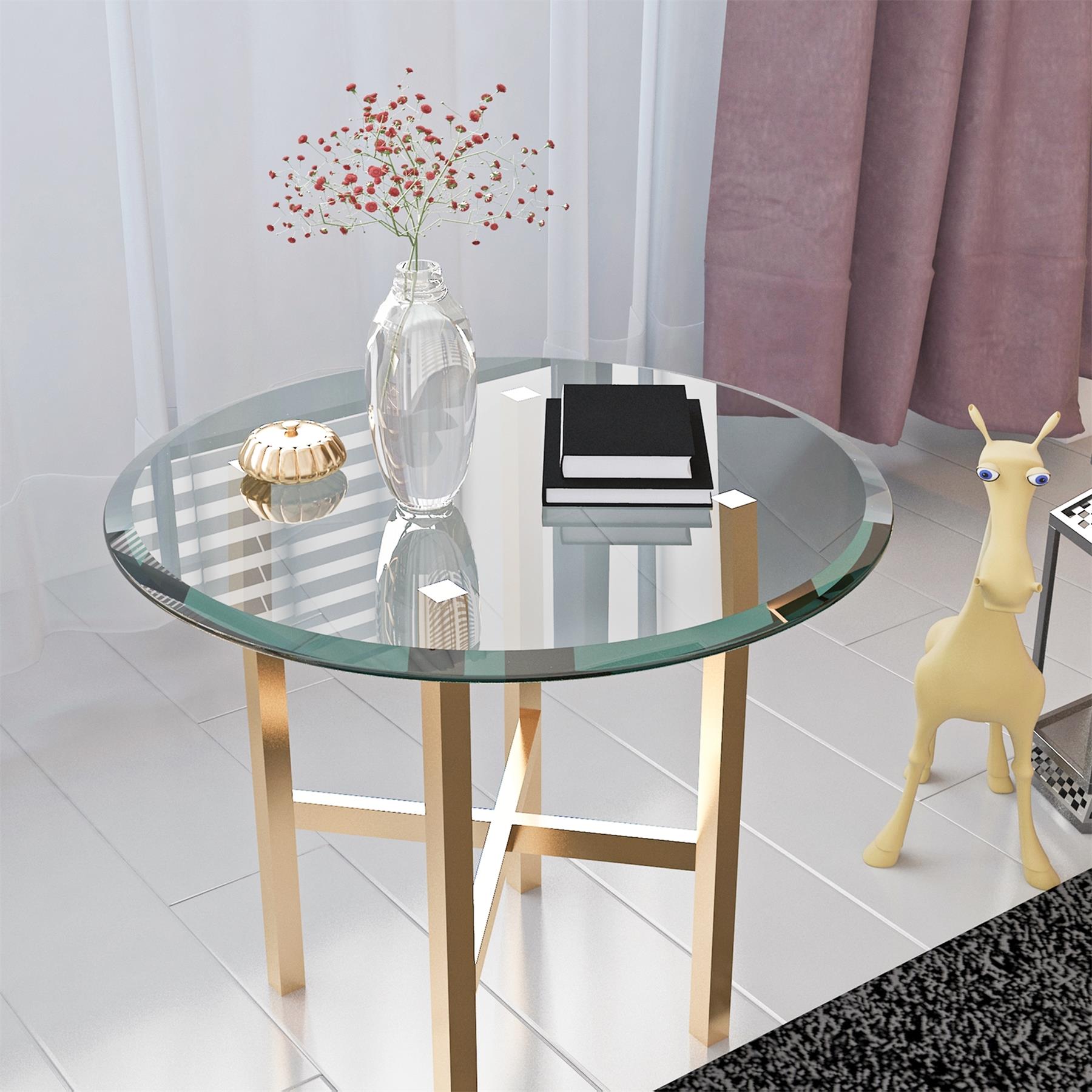 ANYHI 24" Inch Round Tempered Glass Table Top Clear Glass 1/2" Inch ...