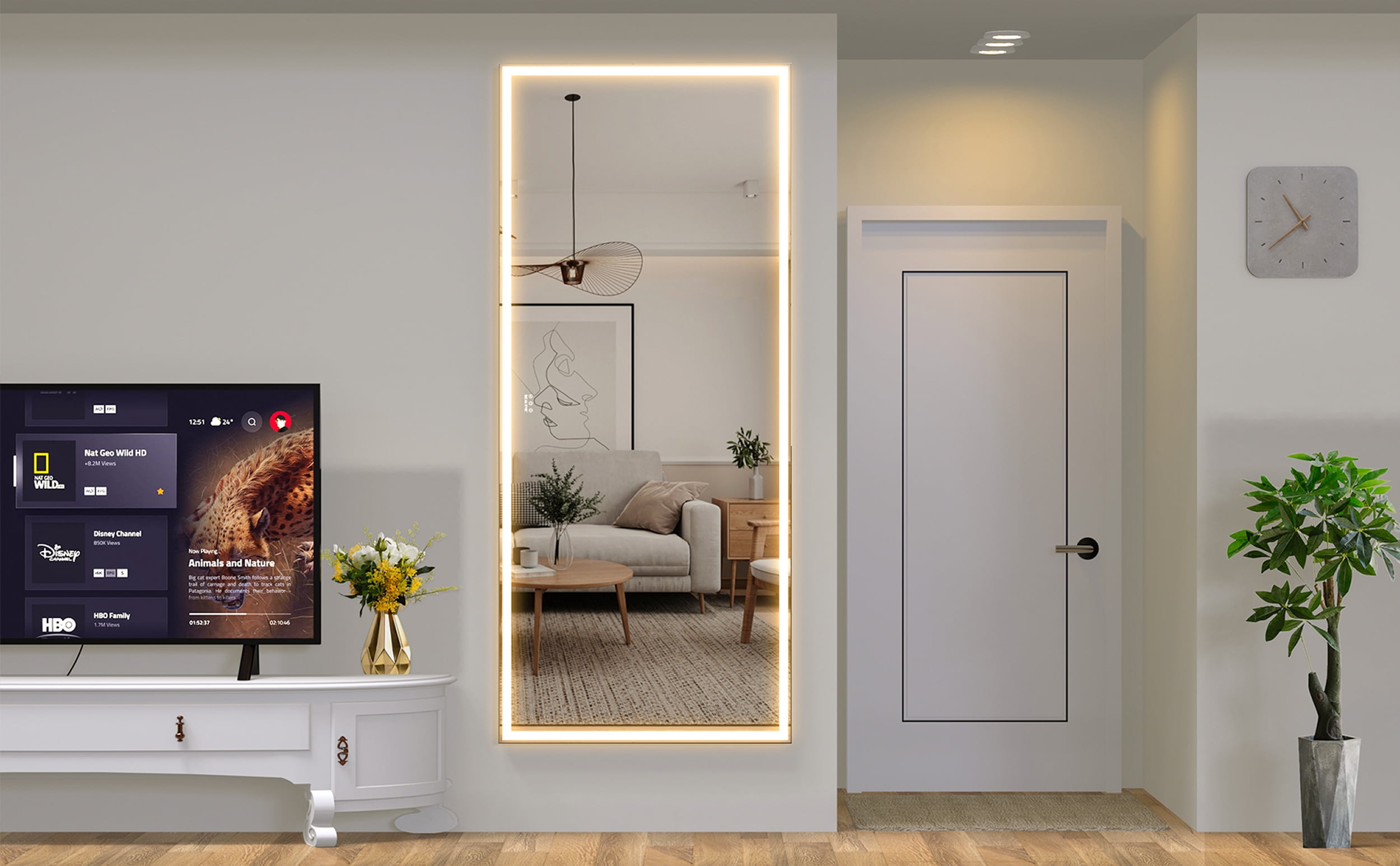 ANYHI Extra Large LED Bathroom Mirror with 3 Color Aluminum Framed Wall ...