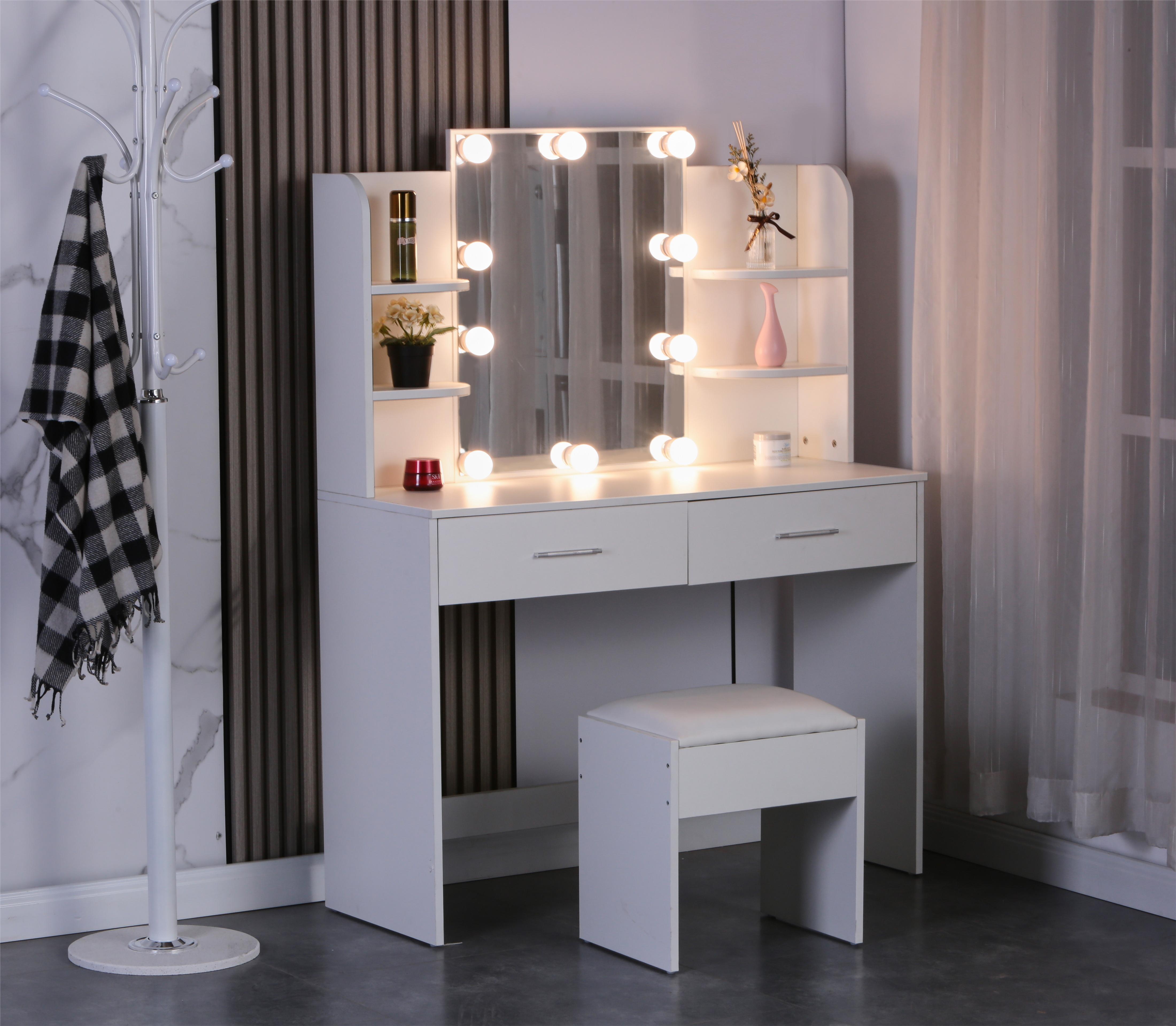 ANYHI Large Vanity Set with 10 Light Bulbs, Makeup Table with Cushioned ...