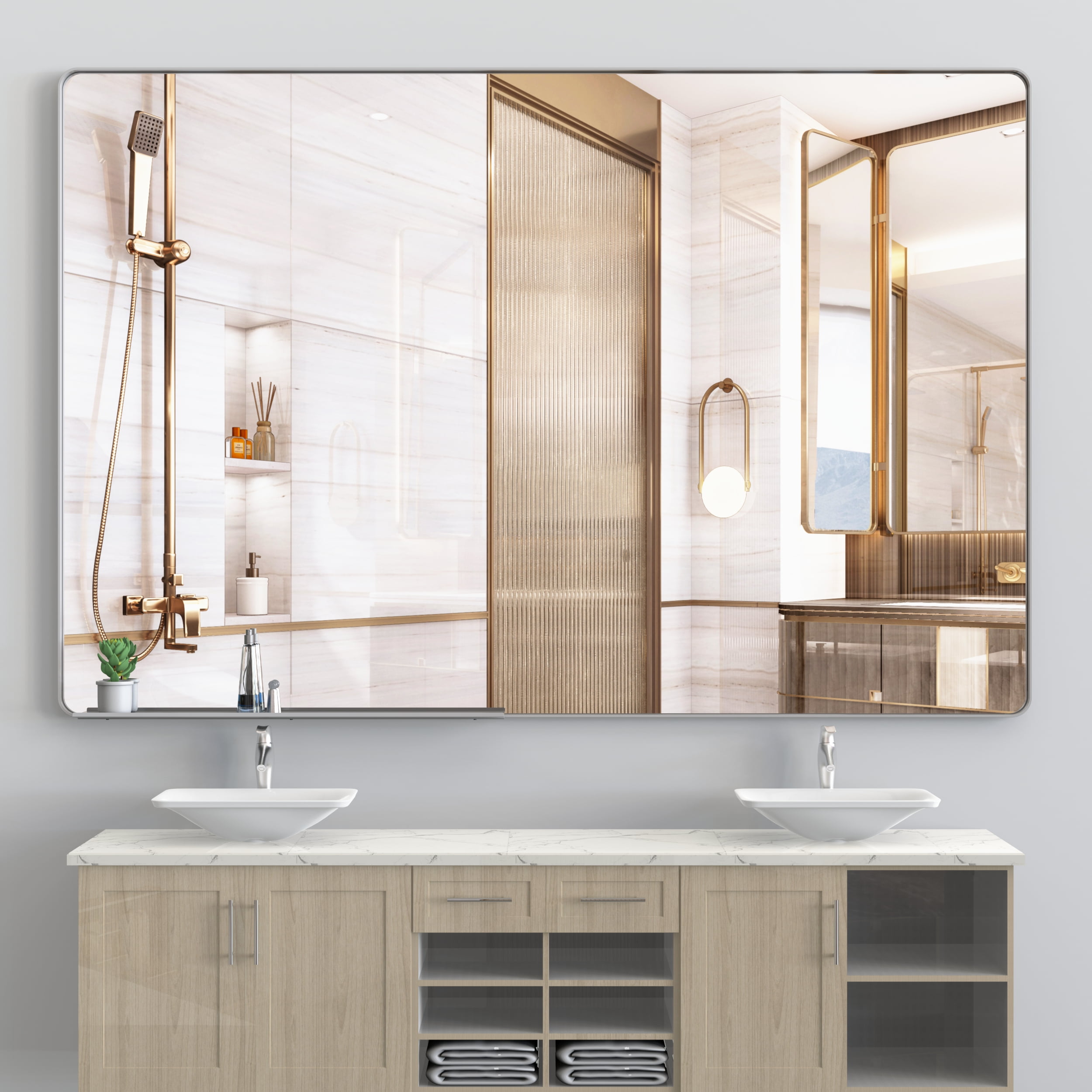 ANYHI Oversized Bathroom Mirror with Removable Tray Wall Mount Mirror ...