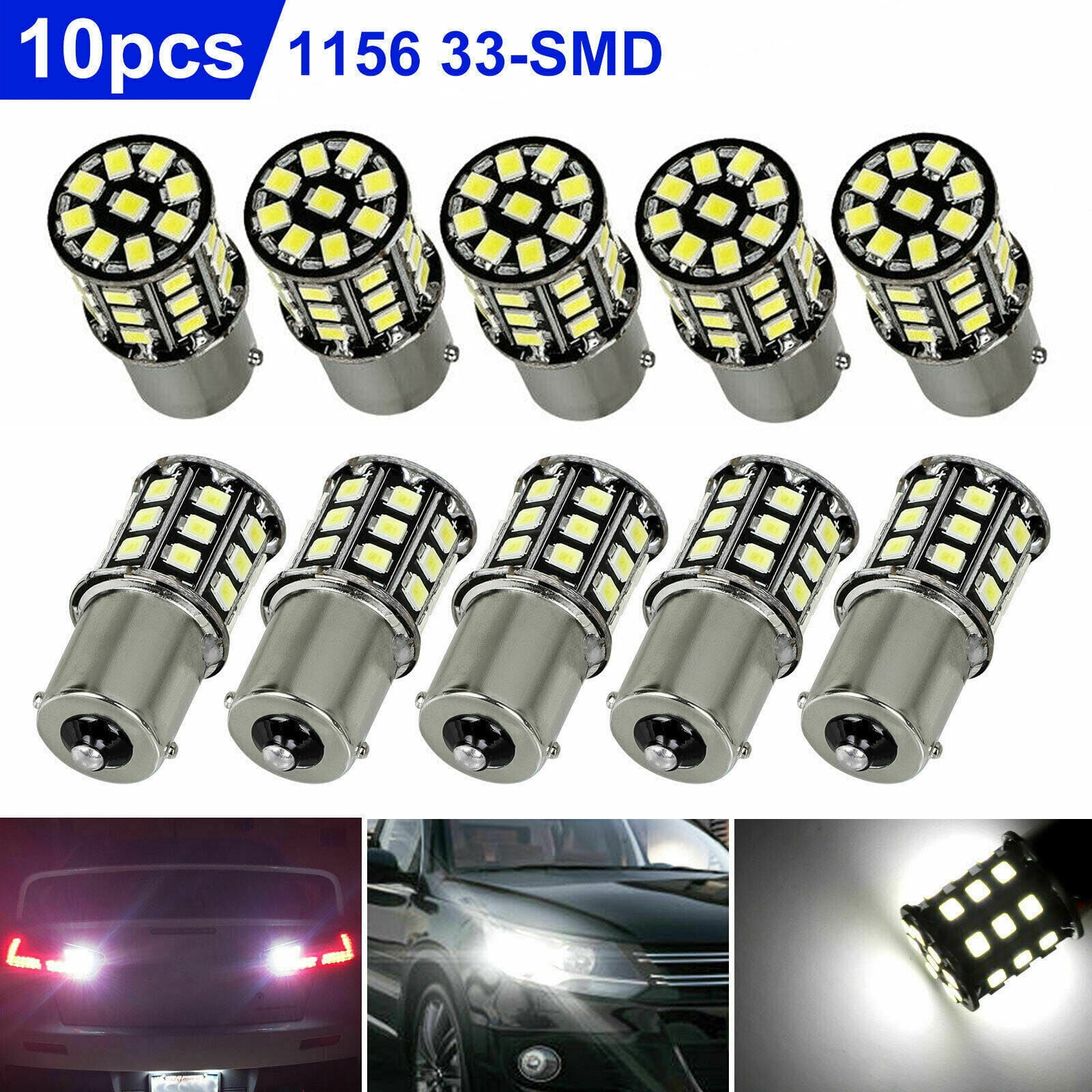 ANYHOW 1156 White LED Car Bulb, 33-SMD, 10 Pack, Reverse, Tail, Signal ...