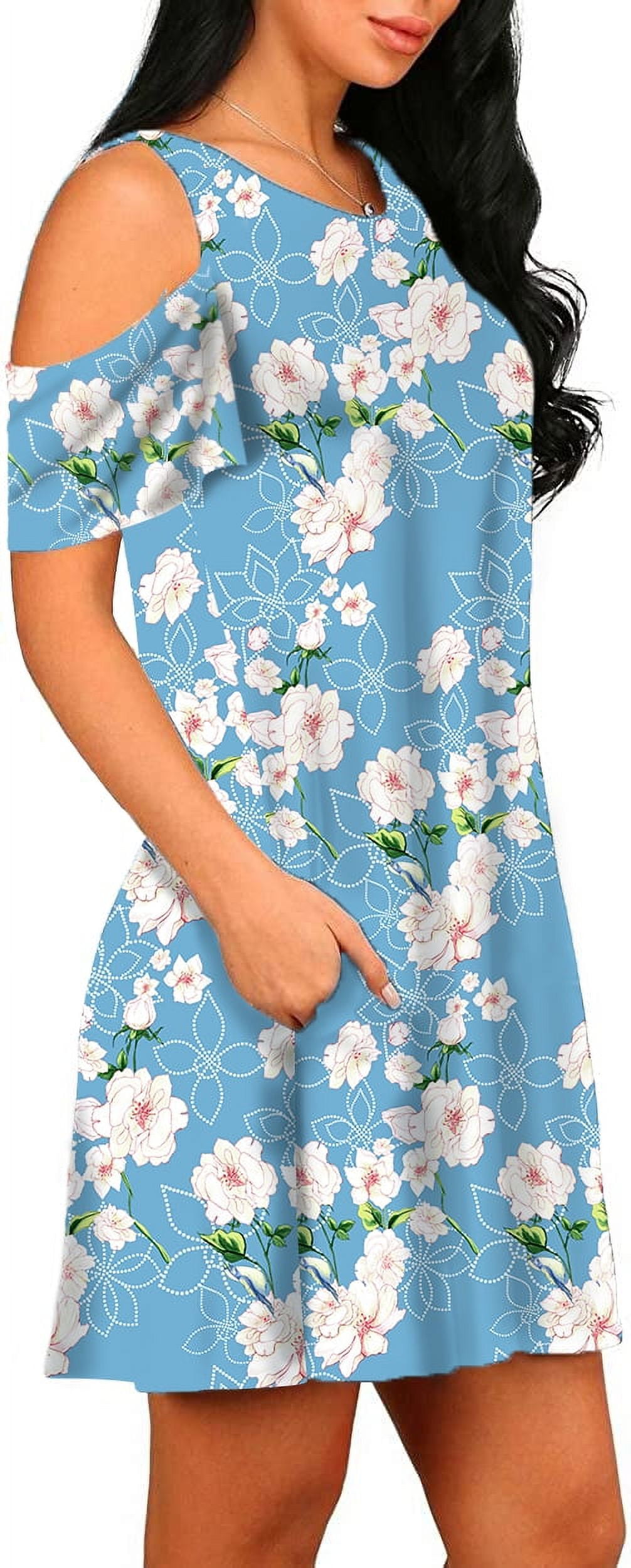 ANYJOIN Women's Cold Shoulder Mini Swing Party Dress with Pocket ...