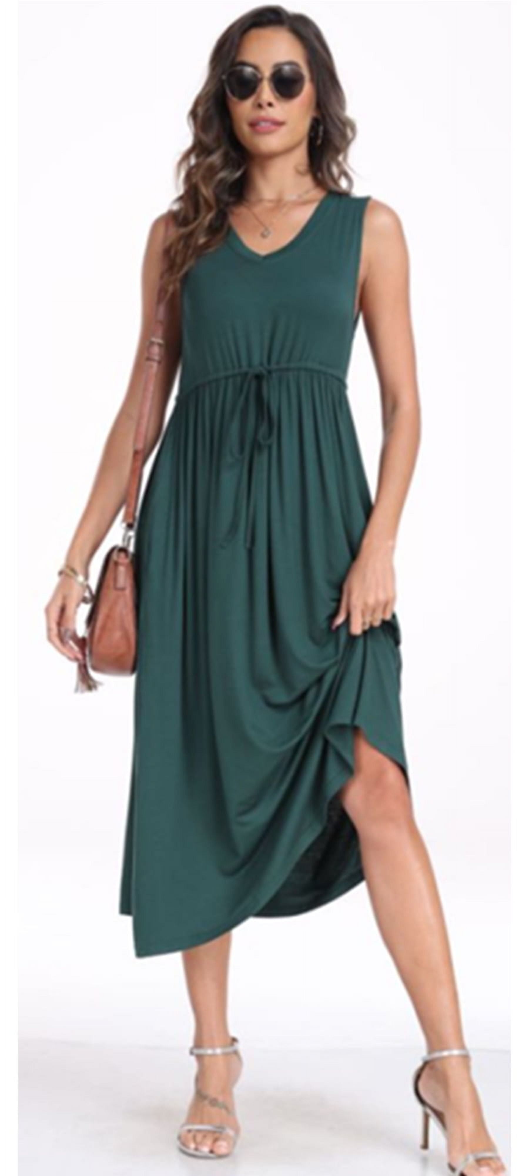 ANYJOIN Women's Sleeveless Tank Dress Summer Casual Swing Sundress Midi ...