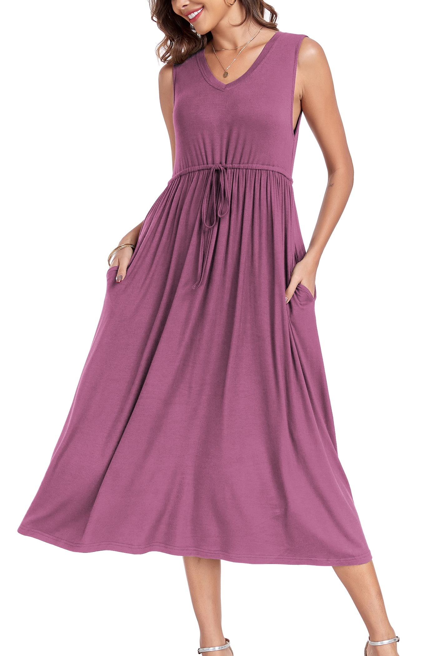 ANYJOIN Women's Sleeveless Tank Dress Summer Casual Swing Sundress Midi ...