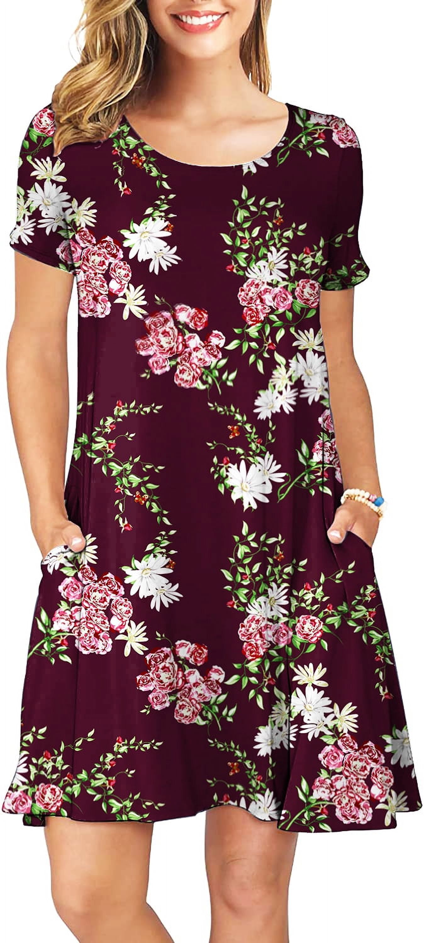 ANYJOIN Women's Summer Casual T Shirt Dresses Short Sleeve Swing Dress ...