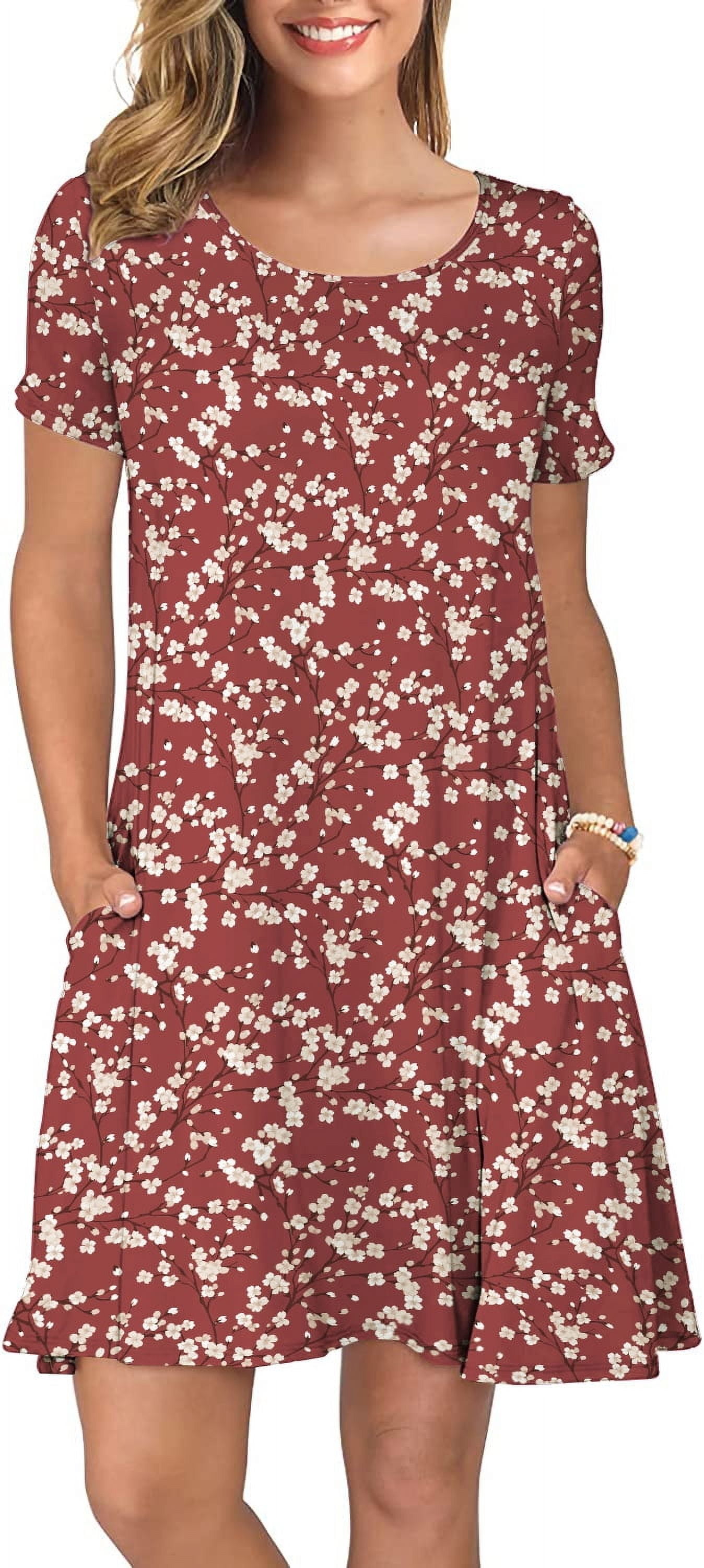 ANYJOIN Women's Summer T Shirt Swing Dress, Short Sleeve, Flowy with ...