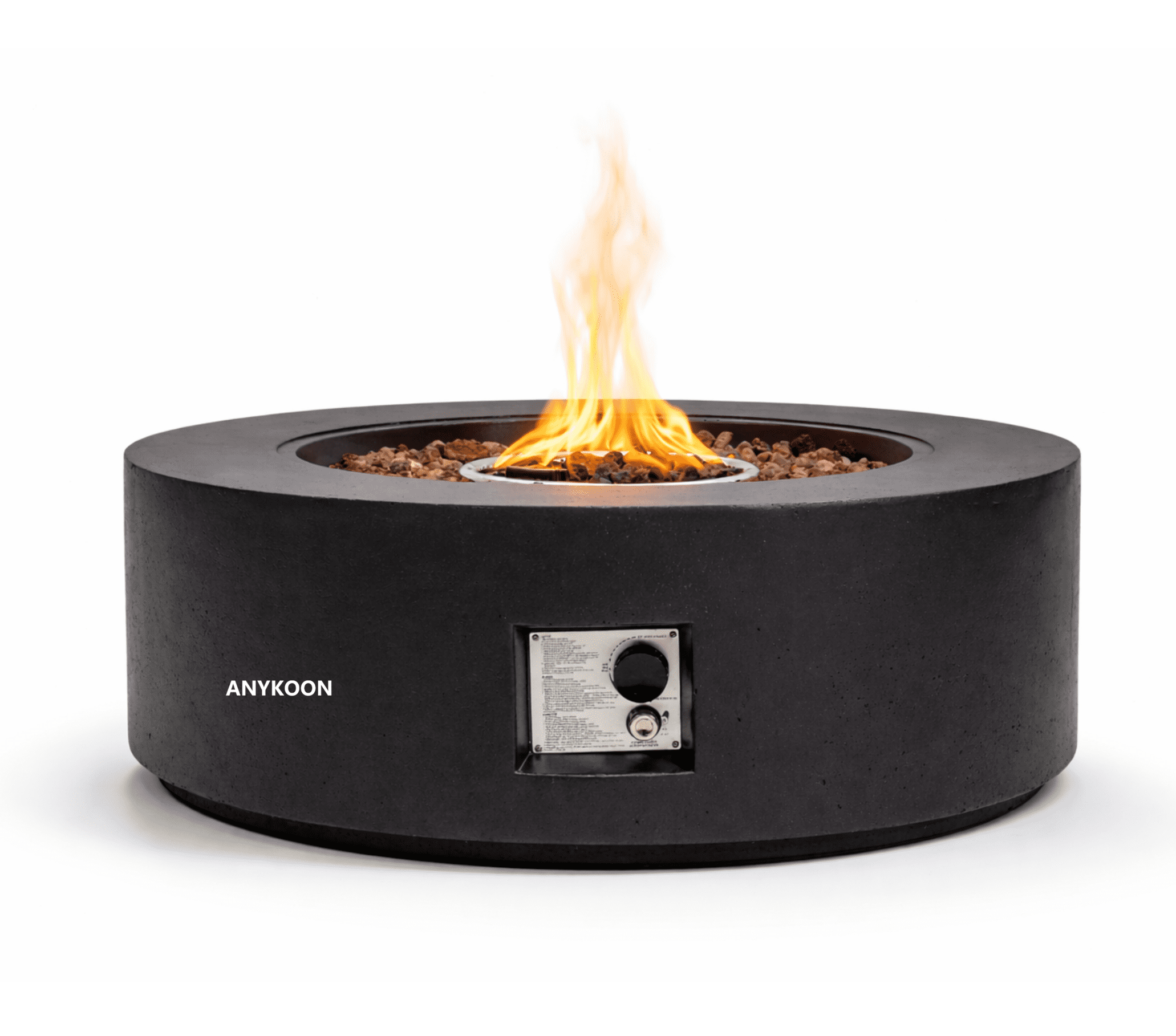 ANYKOON 40" Round Lightweight Concrete Outdoor Propane Fire Pit Table ...