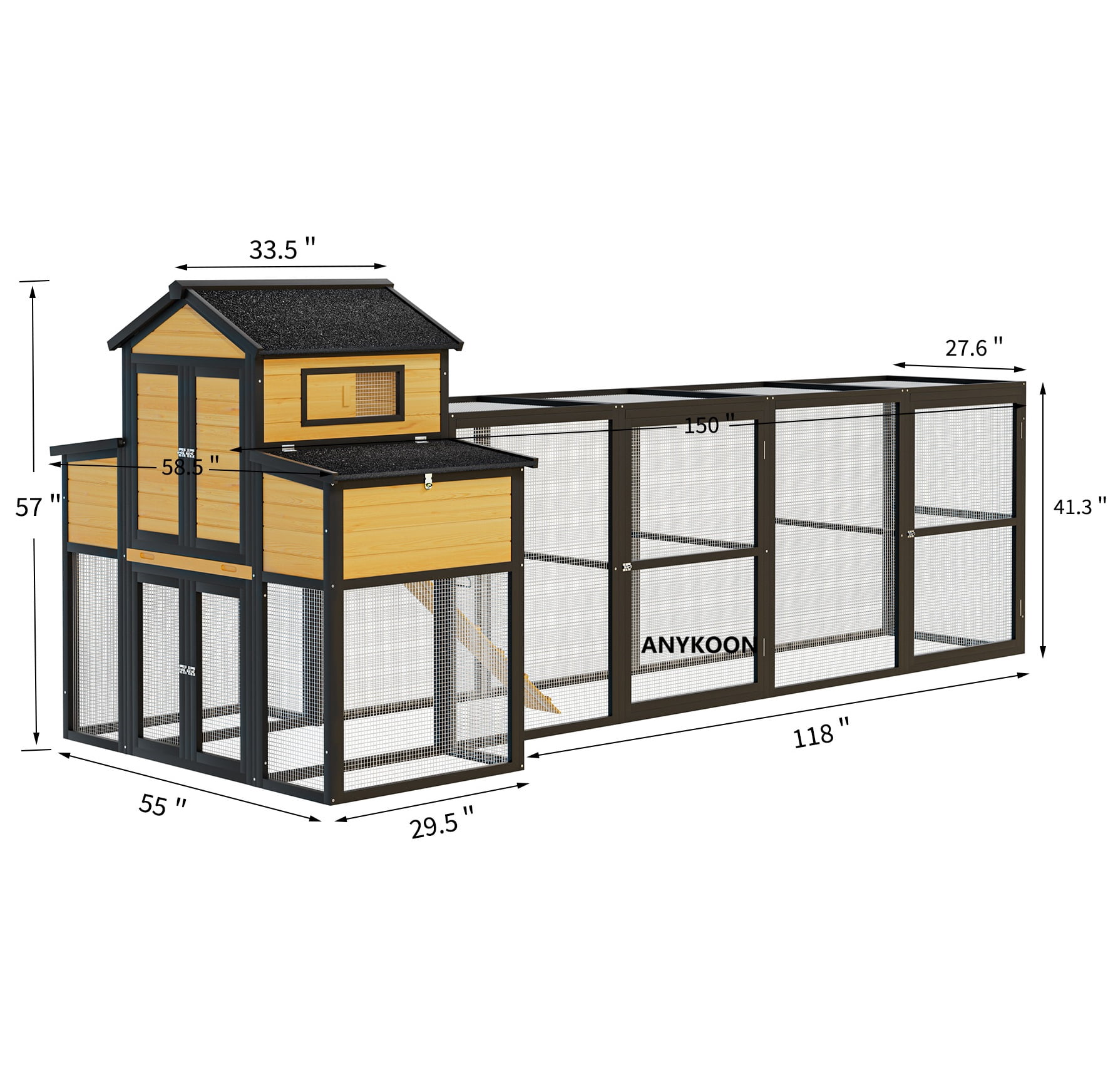 ANYKOON Large 150" with Run Chicken Coop Outdoor - Hen House with ...