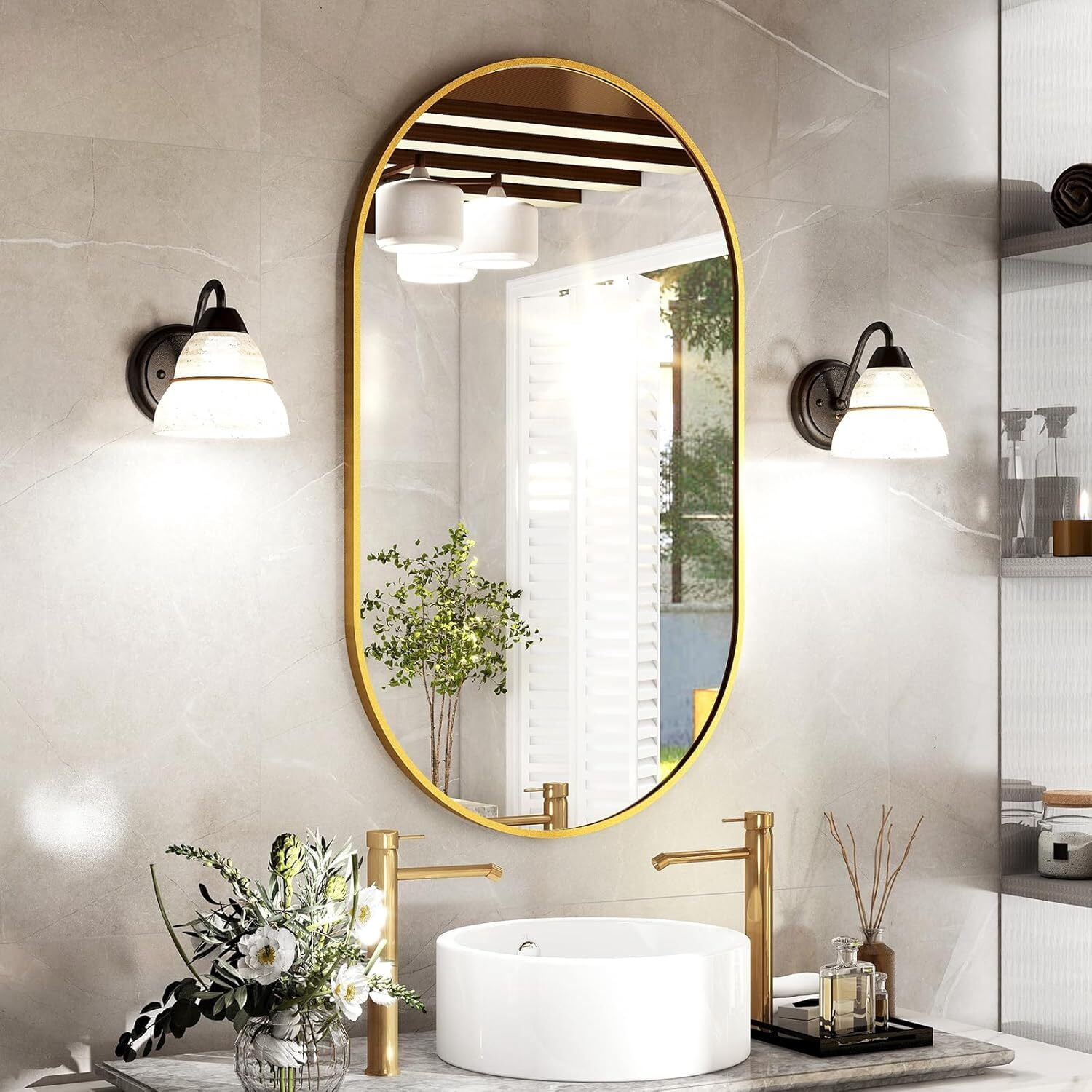 ANYROSE 38"x 22" Oval Bathroom Mirror with Metal Frame Vanity Mirror ...